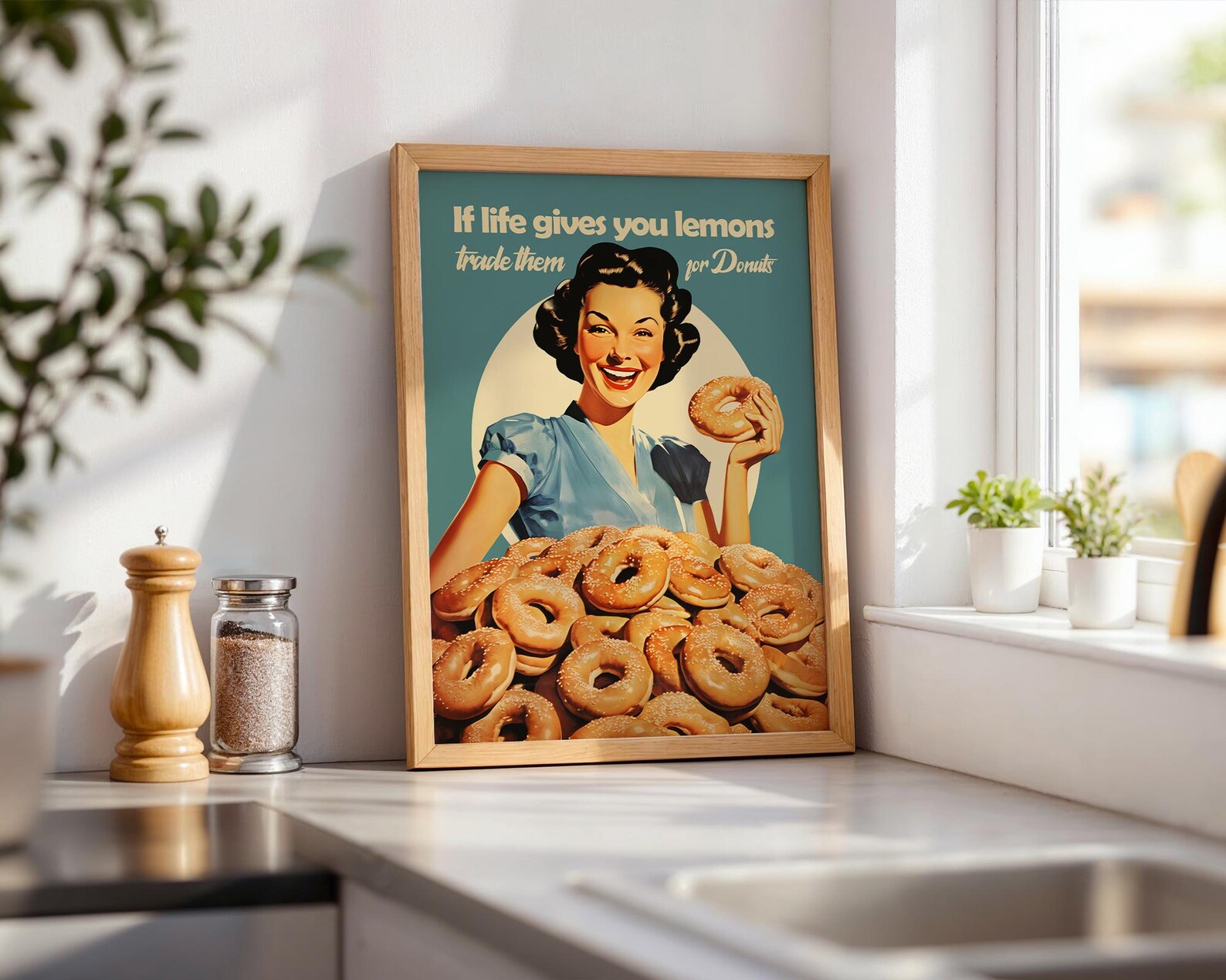 Retro Kitchen Art Print Doughnut Print Cafe Wall Art Donut Poster ...