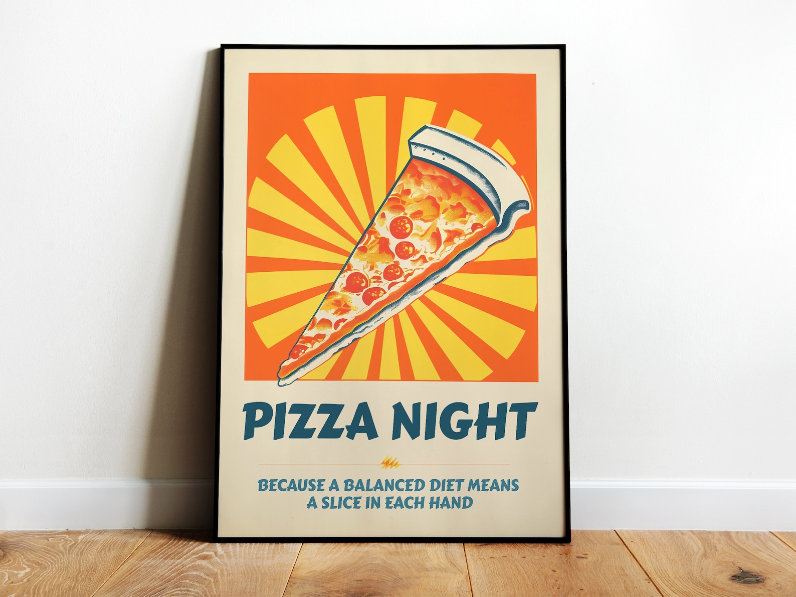 Retro Pizza Night Print Pizza Ad Digital 70s Style Art Kitchen Wall Art ...