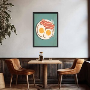 Eggs and Bacon Print Retro Kitchen Wall Art Printable Breakfast Eggs ...