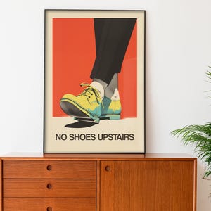 No Shoes Upstairs Printable Funny Entryway Wall Art Retro Print No ...