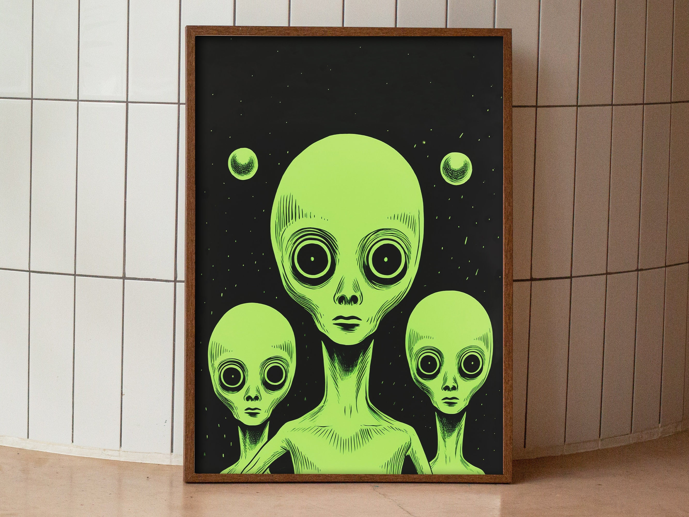 Alien Wall Art Retro Wall Art Alien Art Print UFO Print Alien Poster ...
