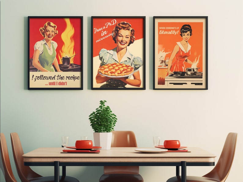 Retro Kitchen Print Set of 6 Funny Retro Prints Kitchen Wall Art 50s ...