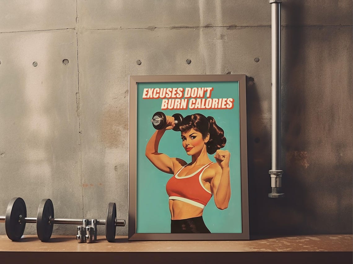 Retro Gym Girl Poster Printable Wall Art for Home Gym Motivation Quote ...