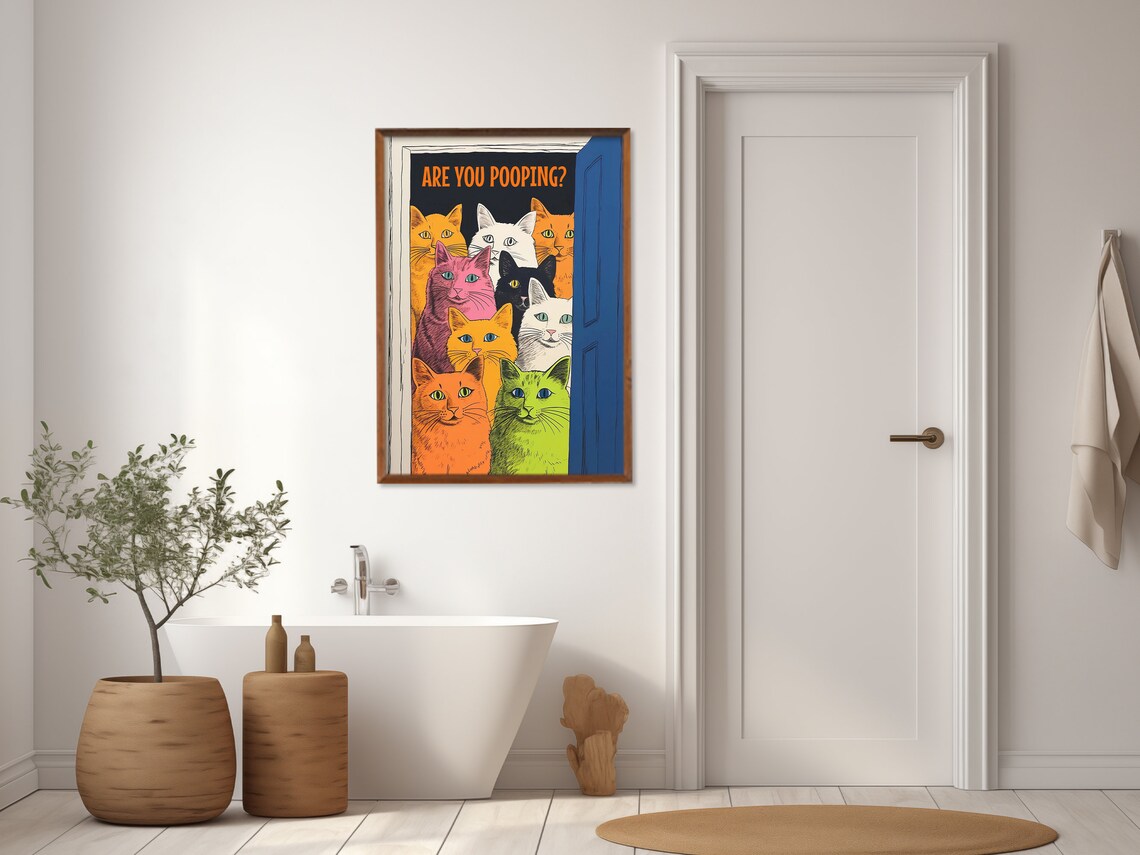 Are You Pooping Print Bathroom Wall Art Cat Bathroom Prints Toilet ...