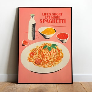 Retro Food Print Spaghetti Wall Print Retro Kitchen Wall Decor Digital ...