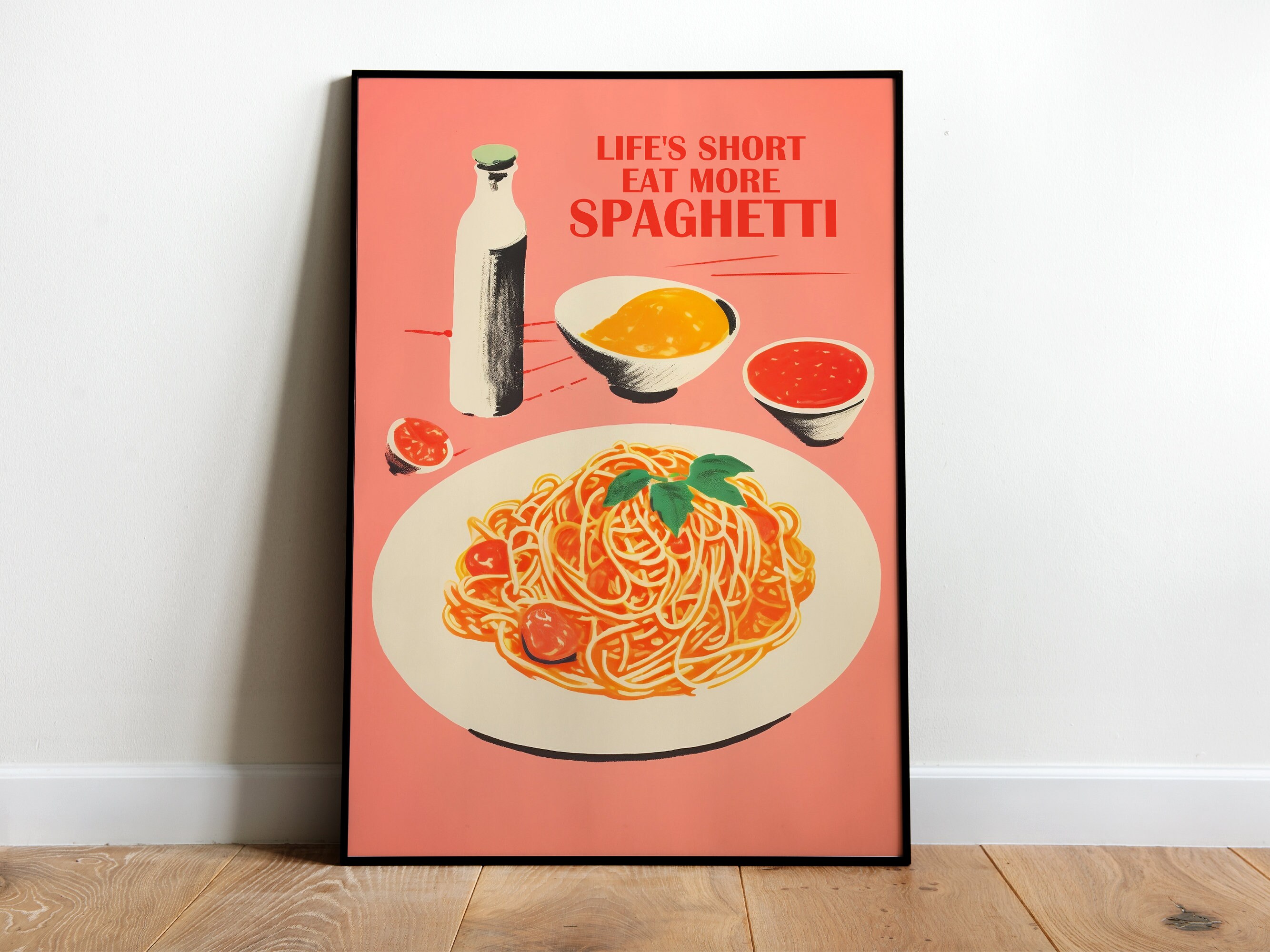 Retro Food Print Spaghetti Wall Print Retro Kitchen Wall Decor Digital ...