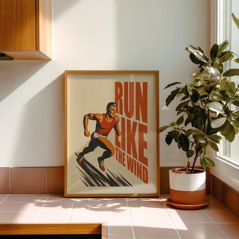 Run Like the Wind Runner Wall Art Home Gym Retro Poster (digital ...
