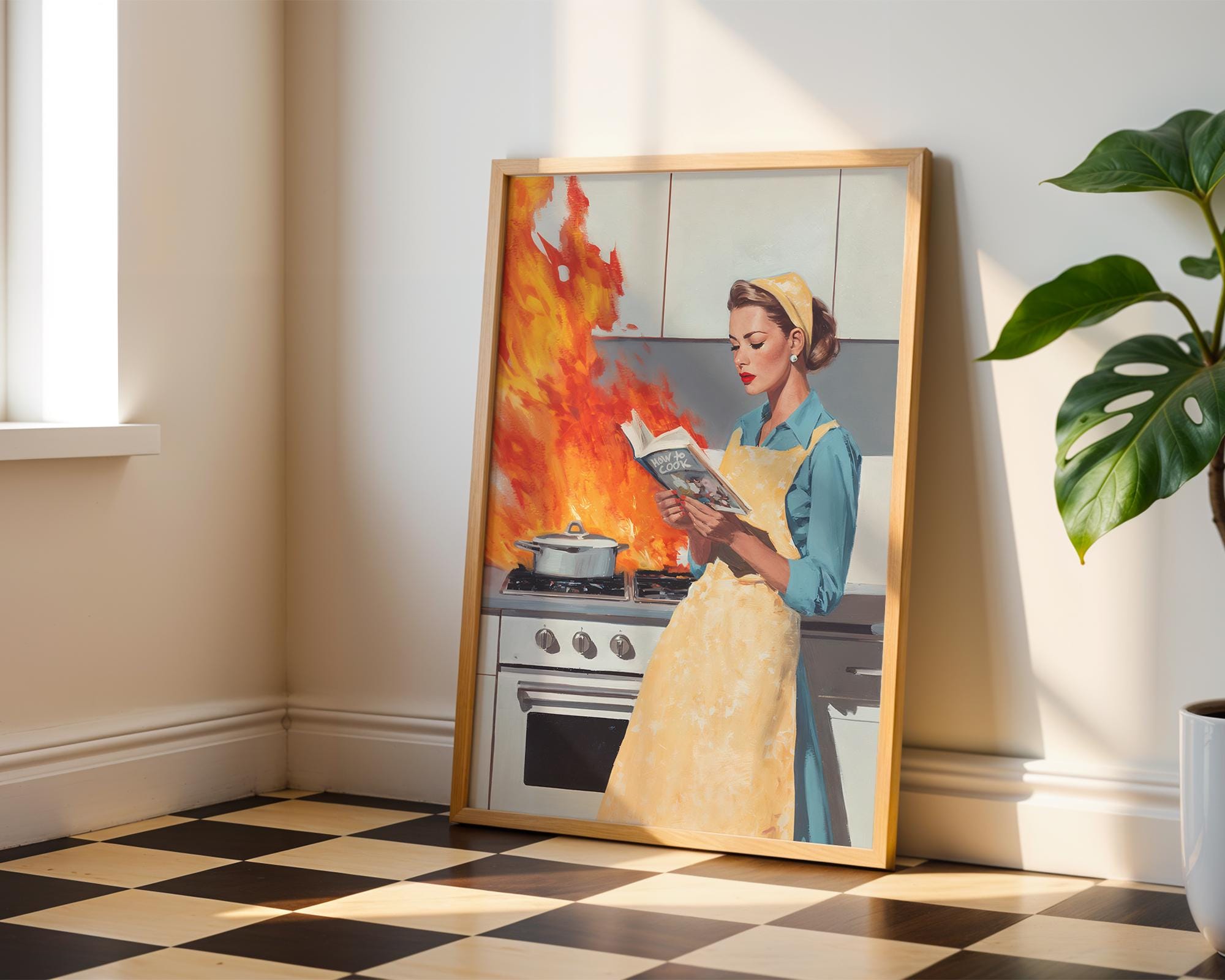 Retro Kitchen Fire Art Print – Vintage Cooking Poster, Funny Gift for a ...