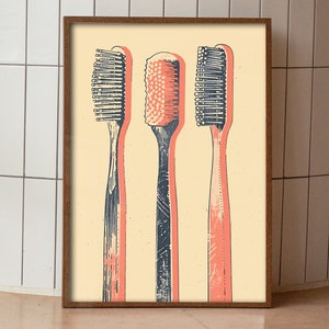 Toothbrush Wall Art Retro Bathroom Poster Printable Toilet Art Print ...