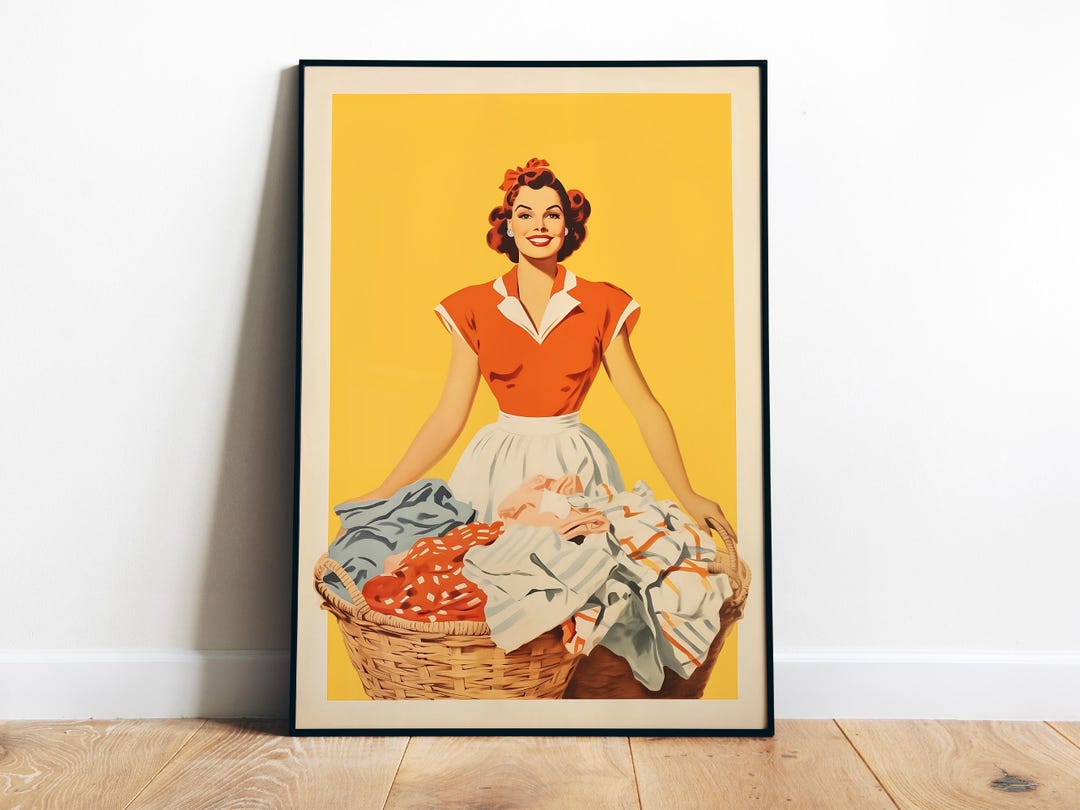 Retro Laundry Art Print Laundry Room Wall Art Printable Happy Housewife ...