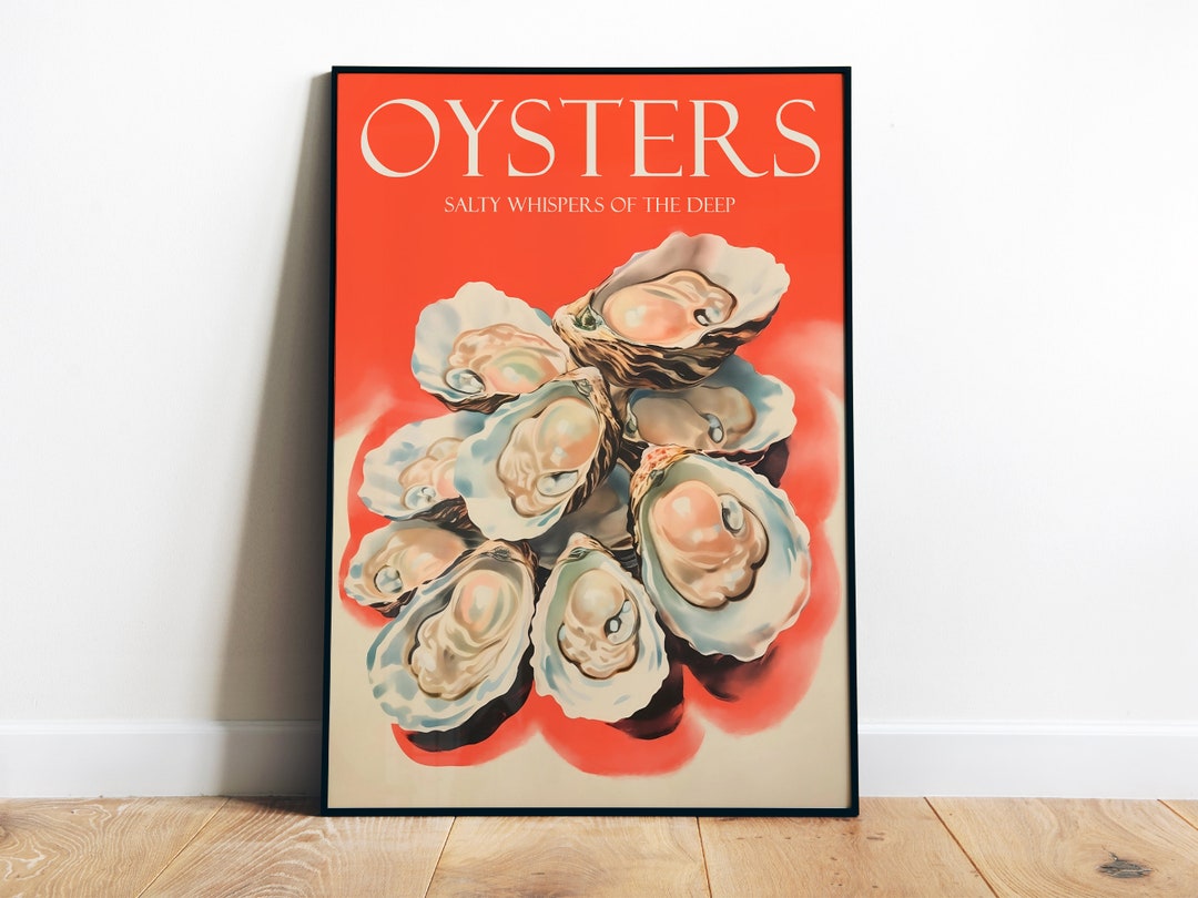 Retro Oysters Poster Kitchen Wall Art Printable Oyster Art Print Red ...