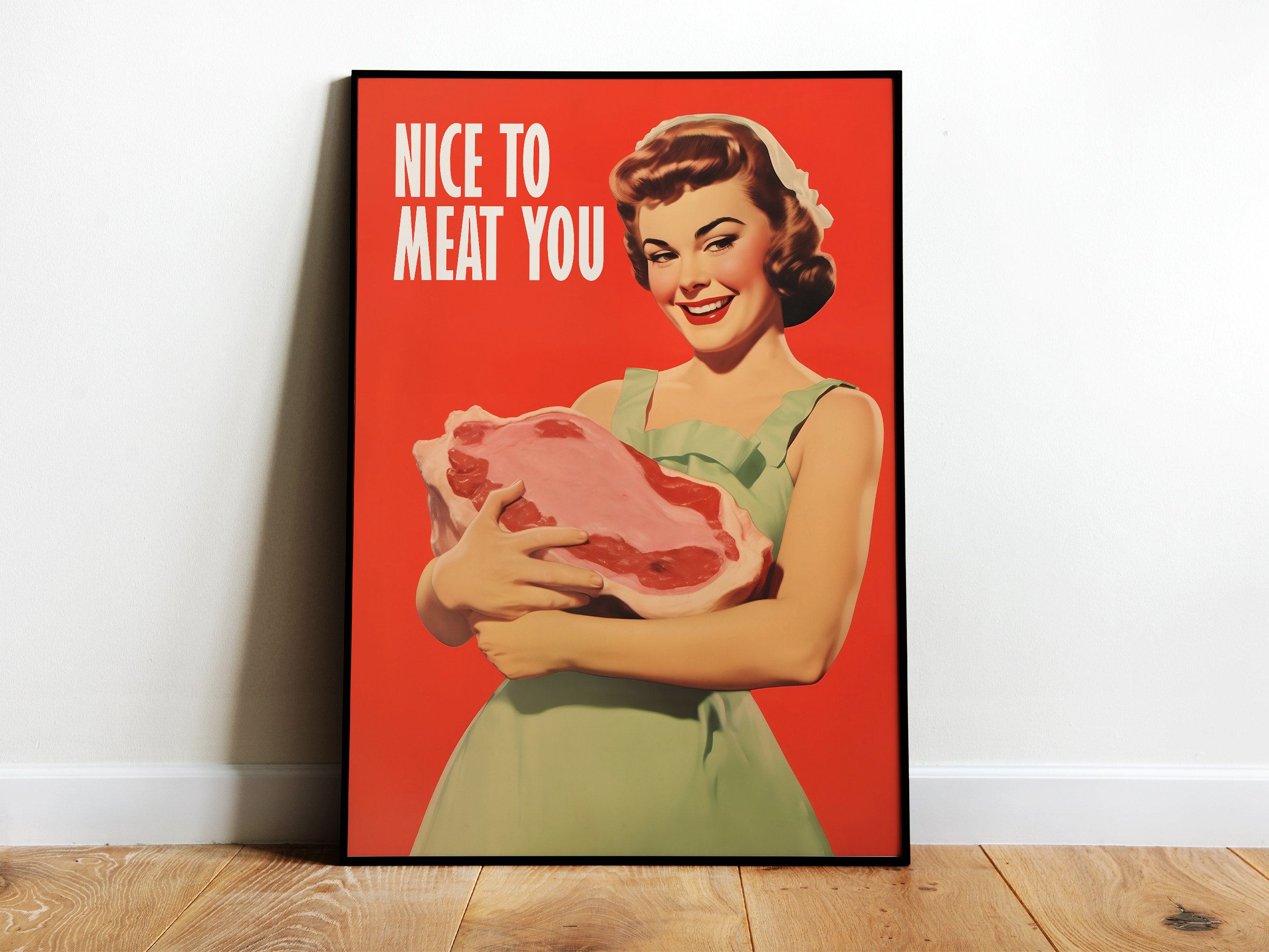 Nice to Meat You Poster Meat Art Happy Housewife Art Steak Print Butcher Print Retro Print Funny ...