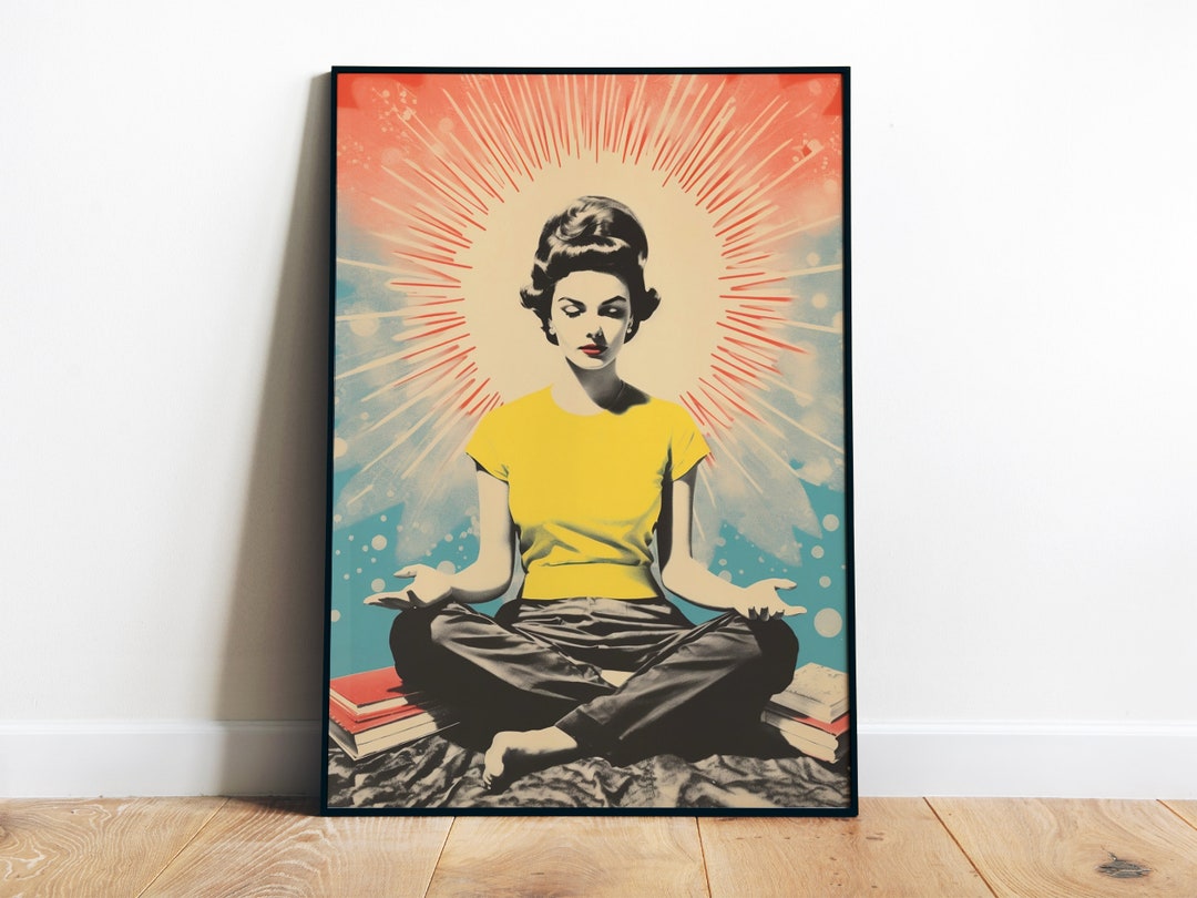 Meditating Poster Printable Retro Print Yoga Digital Print Yoga Studio ...