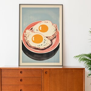 Retro Egg Print Kitchen Wall Art Printable Fried Eggs Poster Retro Food ...