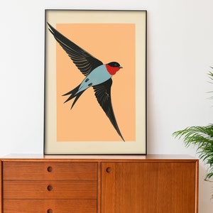 Retro Swallow Bird Print Swallow Poster Neutral Swallow Wall Art Bird ...