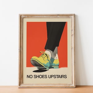 No Shoes Upstairs Printable Funny Entryway Wall Art Retro Print No ...