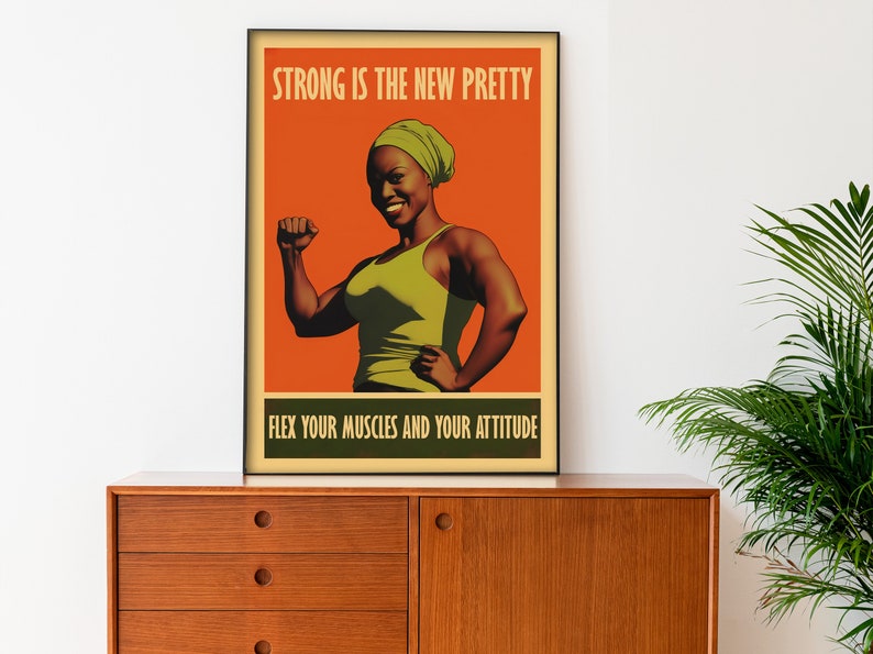 Retro Gym Poster 50s Style Posters Digital Gym Prints Black Woman Print ...
