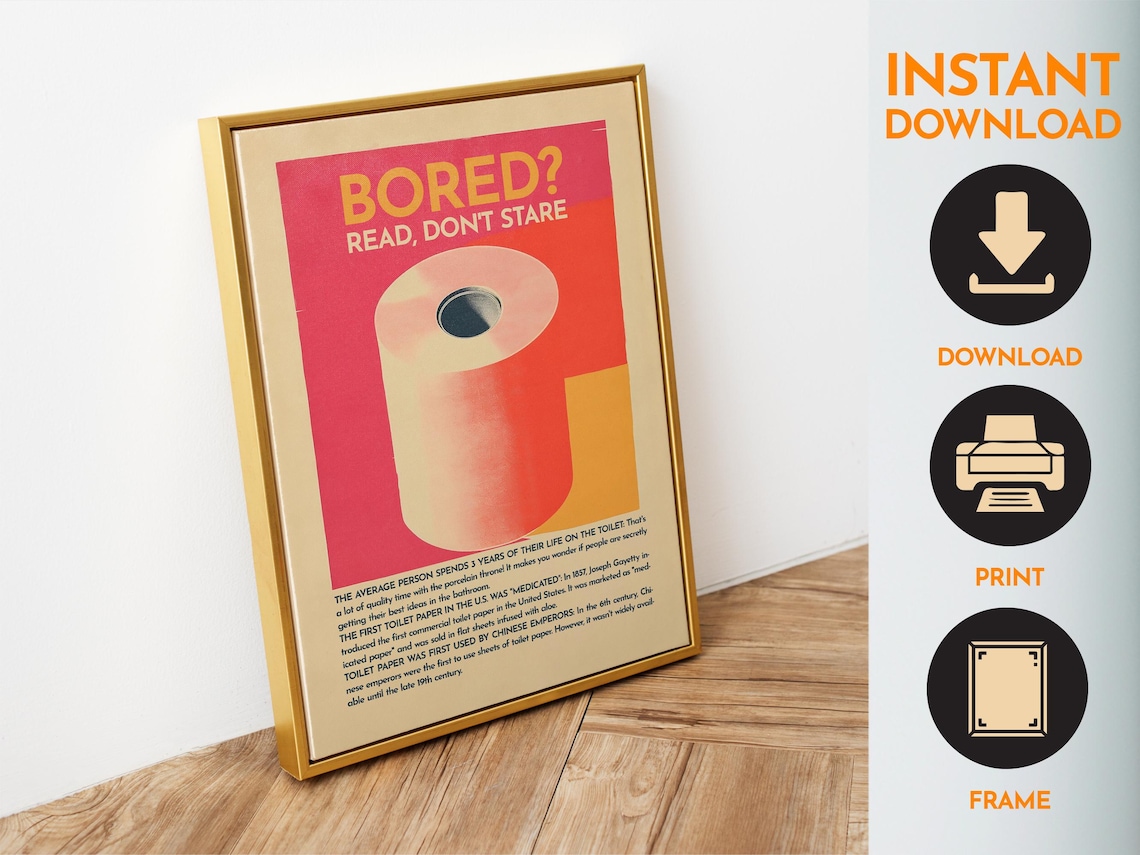 Bathroom Wall Art Retro Toilet Art Prints Digital Funny Bathroom Decor ...
