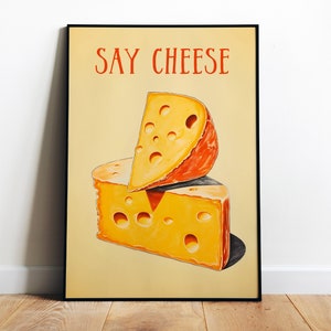 Retro Cheese Poster Funny Food Print Kitchen Wall Art Digital Print ...