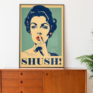 Funny Poster Printable Shh Poster Retro Wall Art Silence Digital Print ...