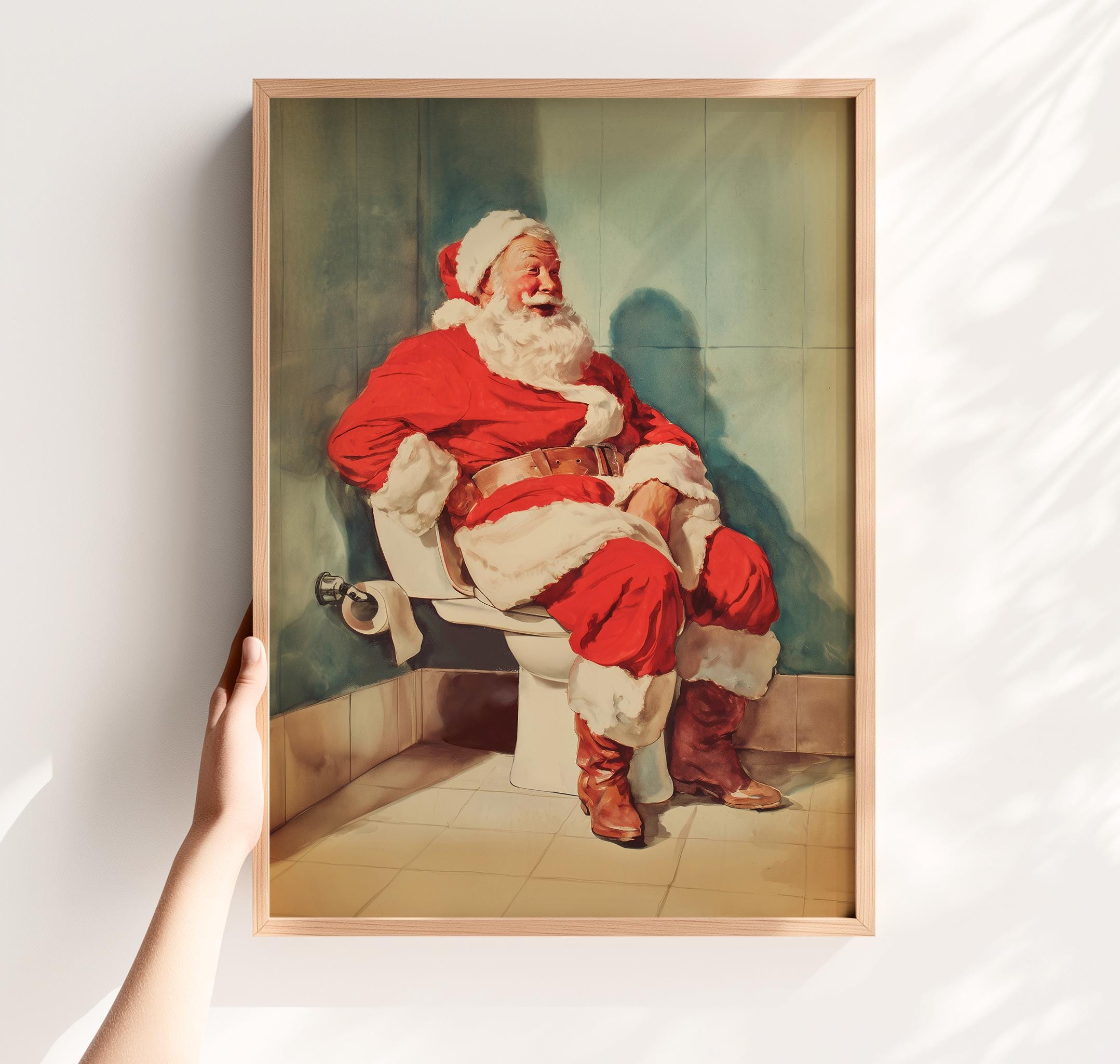 Funny Santa Bathroom Print - Christmas Wall Art for Toilet Holiday ...