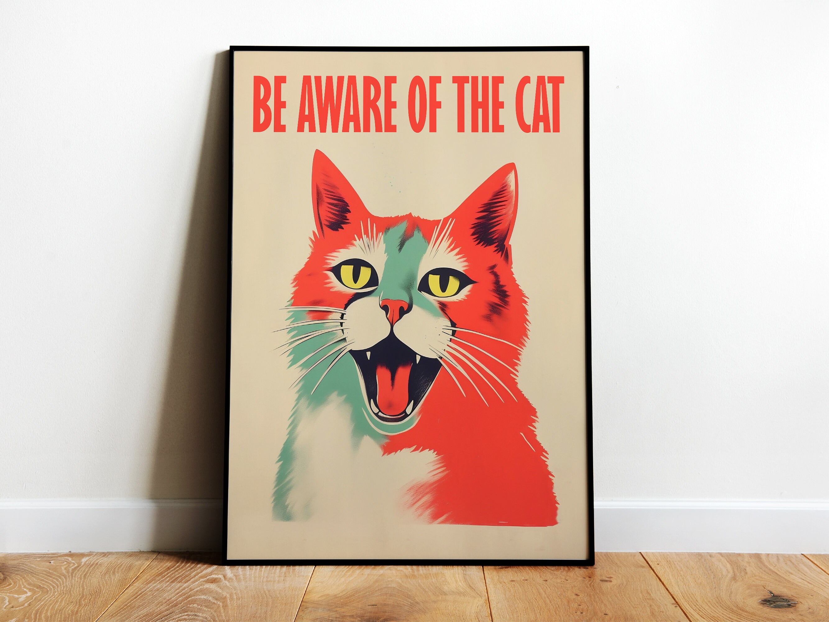 Be Aware of the Cat Print Download Funny Poster Retro Prints Entryway ...