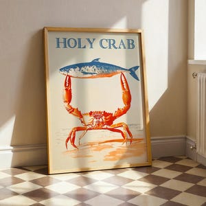 Retro Funny Poster Printable Crab Poster Beach House Decor Holly Crab ...