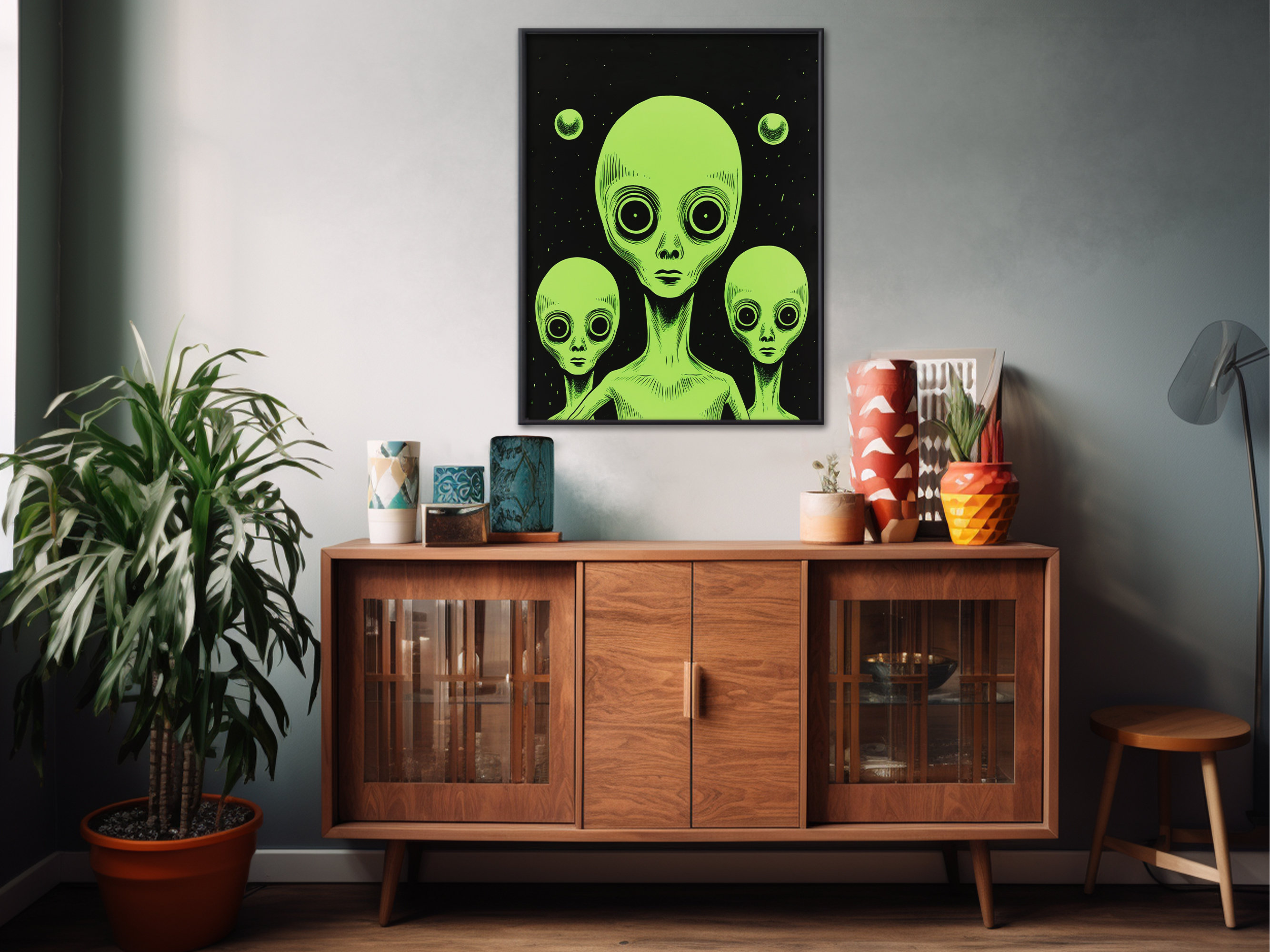 Alien Wall Art Retro Wall Art Alien Art Print UFO Print Alien Poster ...