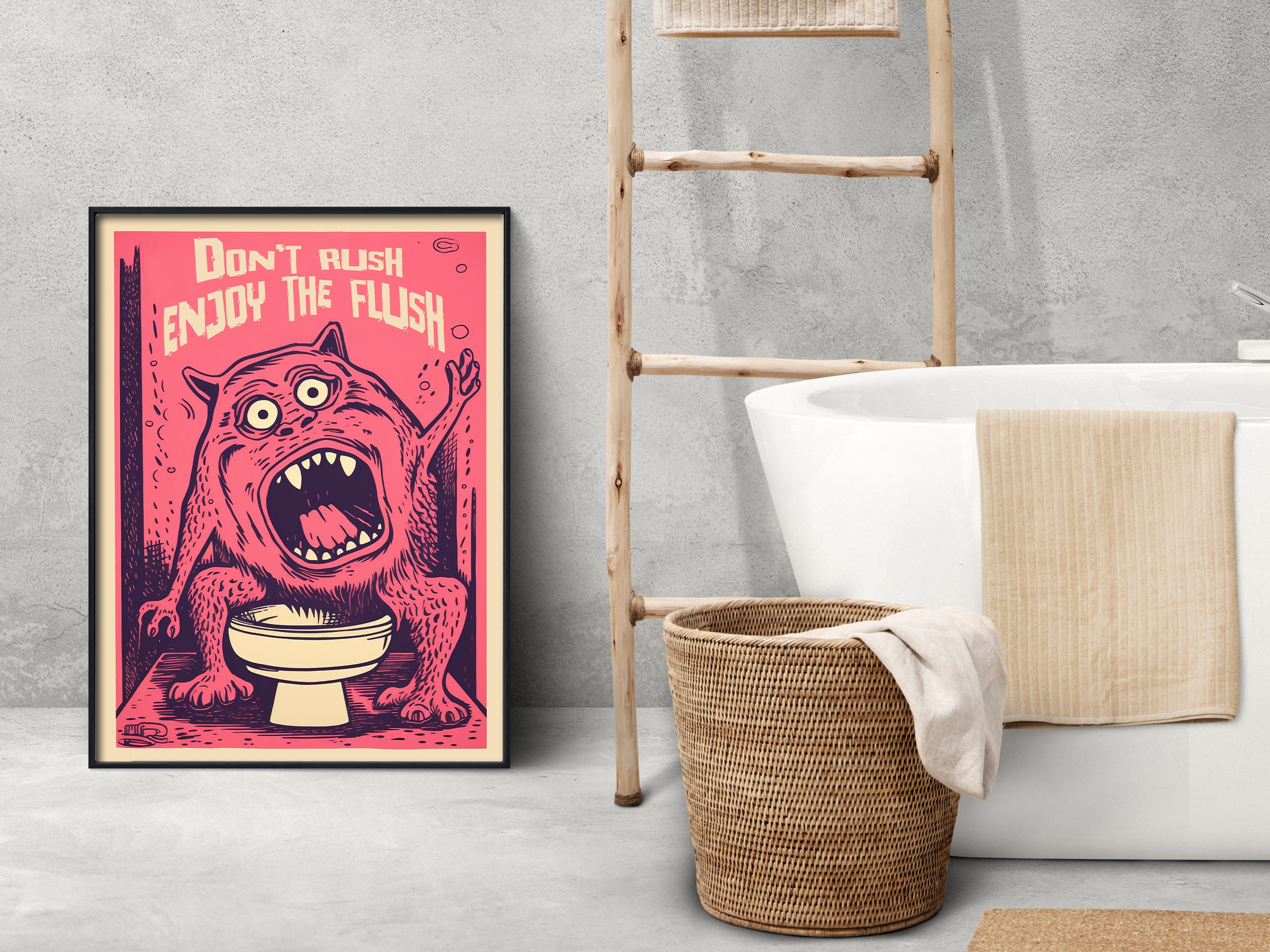 Funny Toilet Poster Monster on the Toilet Print Restroom Art - Etsy