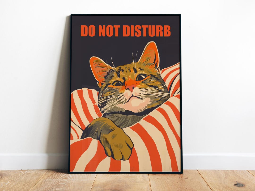 Do Not Disturb Printable Kids Bedroom Decor Bathroom Cat Wall Art Retro ...
