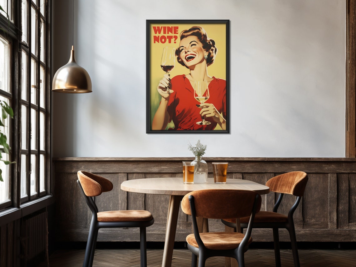 Wine Not Poster Funny Poster Wall Art for Wine Lovers Bar Cart Print ...
