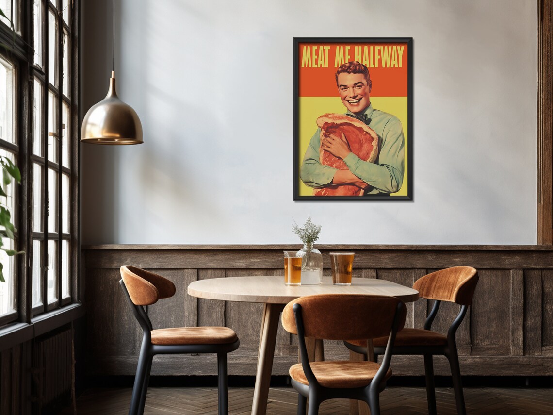 Retro Meat Poster Digital Raw Meat Art Steak Poster Butcher - Etsy