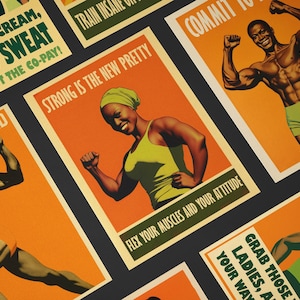 Retro Gym Posters Set of 6 Gym Prints Bodybuilding Poster Home Gym Wall ...