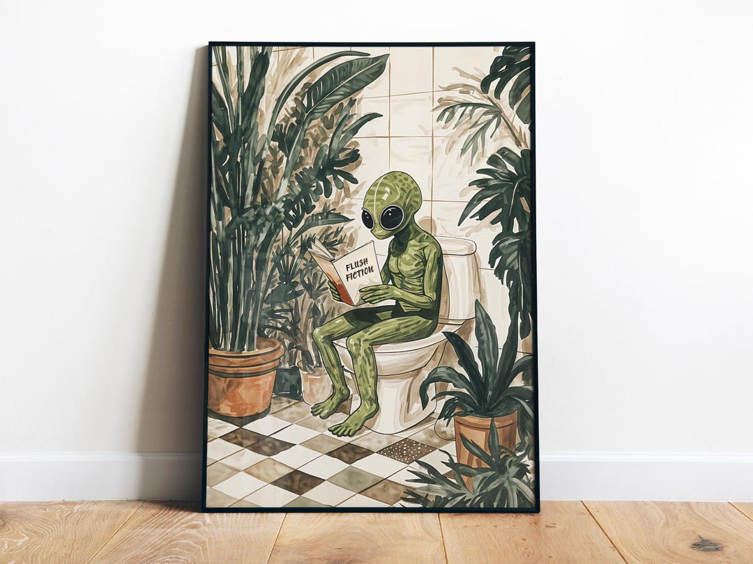 Alien on Toilet Art Print Funny Toilet Art Digital Print for Bathroom ...
