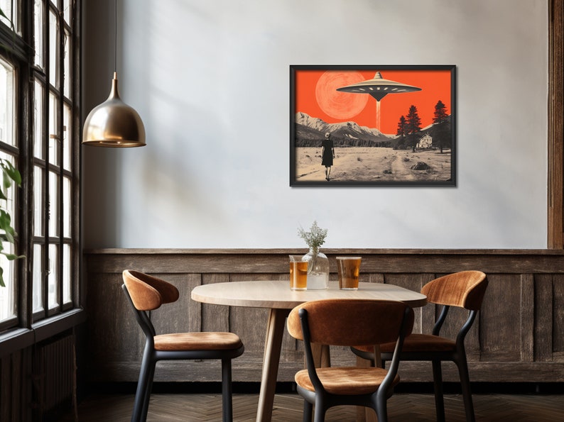 Retro UFO Wall Art Alien Abduction Art Alien Print UFO Horizontal Ufo ...