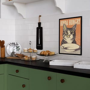 Kinda Hungry Poster Printable Kitchen Wall Art Funny Cat Poster Cat Mom ...