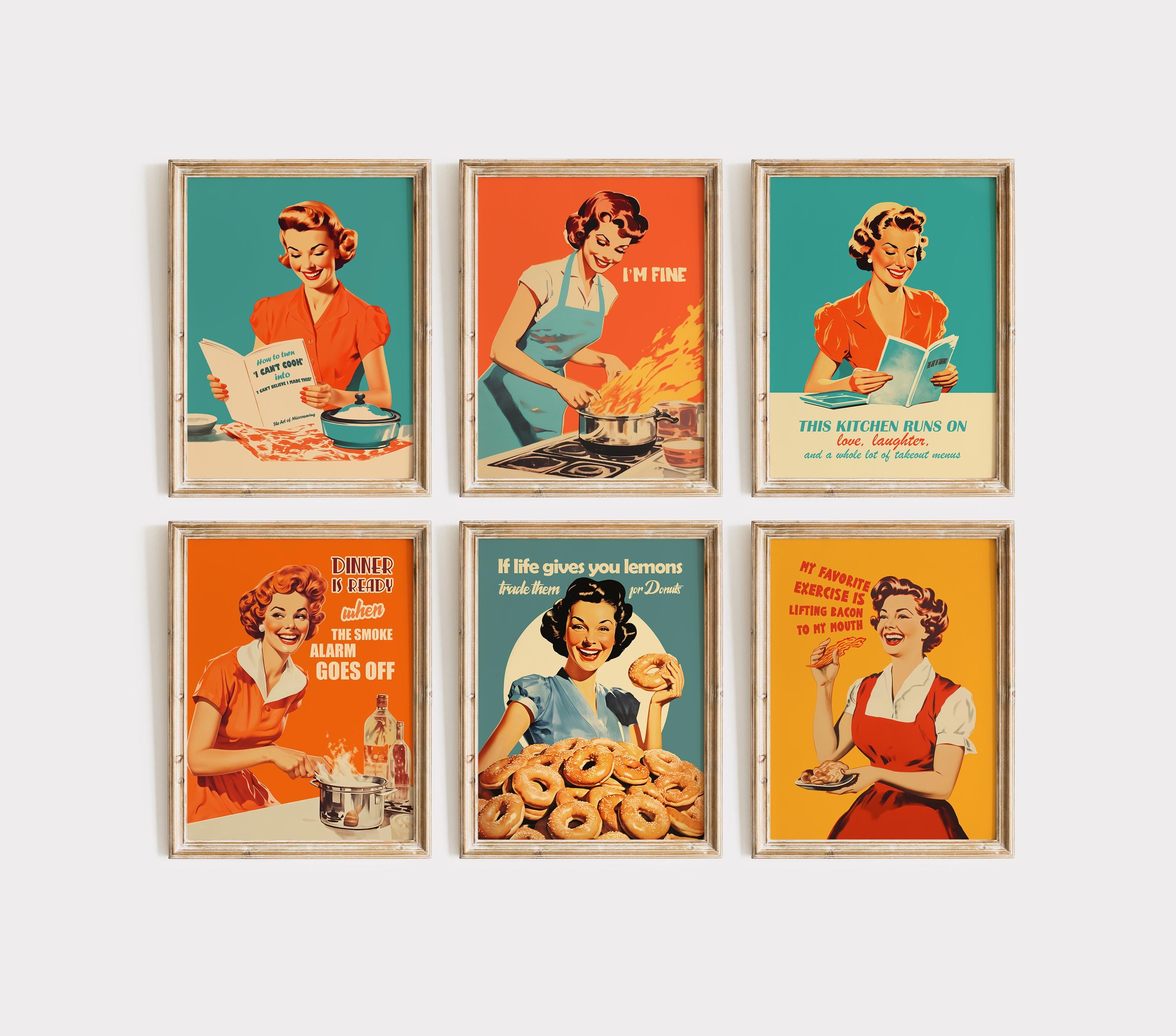 Funny Kitchen Print Set of 6 - Retro Housewife Posters Kitchen Art 50s ...