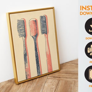 Toothbrush Wall Art Retro Bathroom Poster Printable Toilet Art Print ...