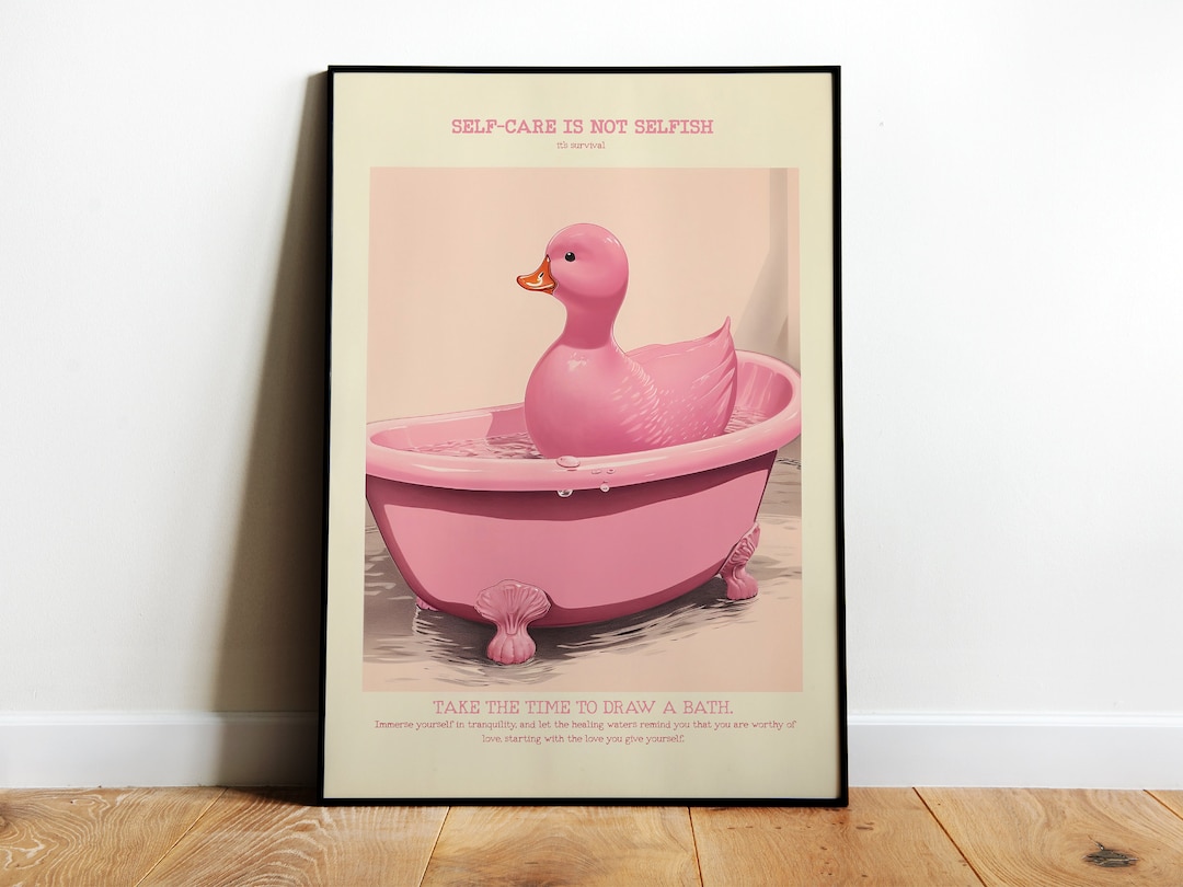Retro Bathroom Print Rubber Duck Bathroom Digital Self Care Print Pink ...