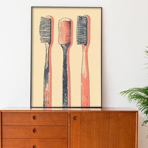 Toothbrush Wall Art Retro Bathroom Poster Printable Toilet Art Print ...