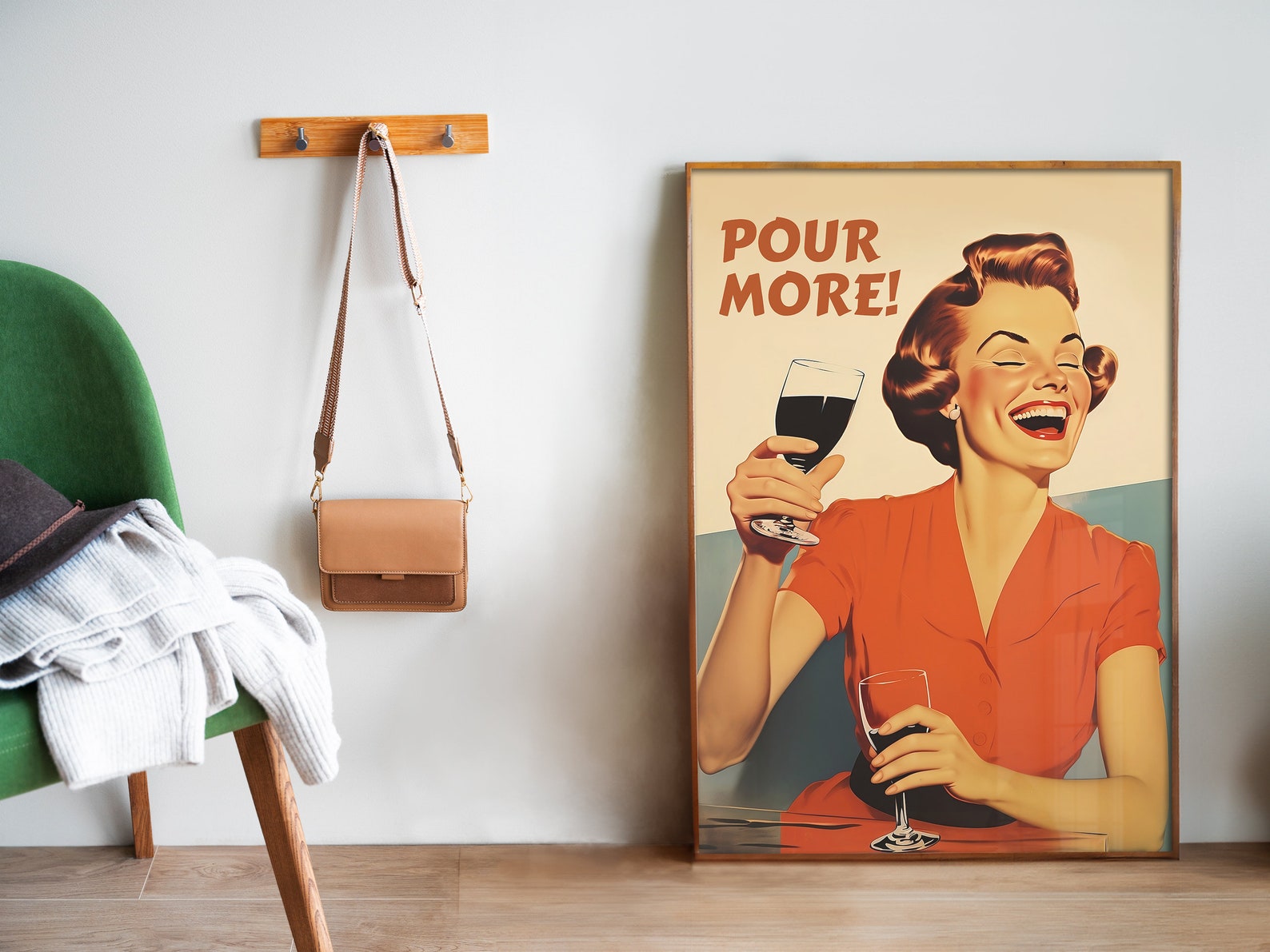 Retro Kitchen Wall Art Printable 50s Bar Poster More Wine Please Print ...