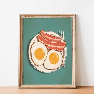 Eggs and Bacon Print Retro Kitchen Wall Art Printable Breakfast Eggs ...