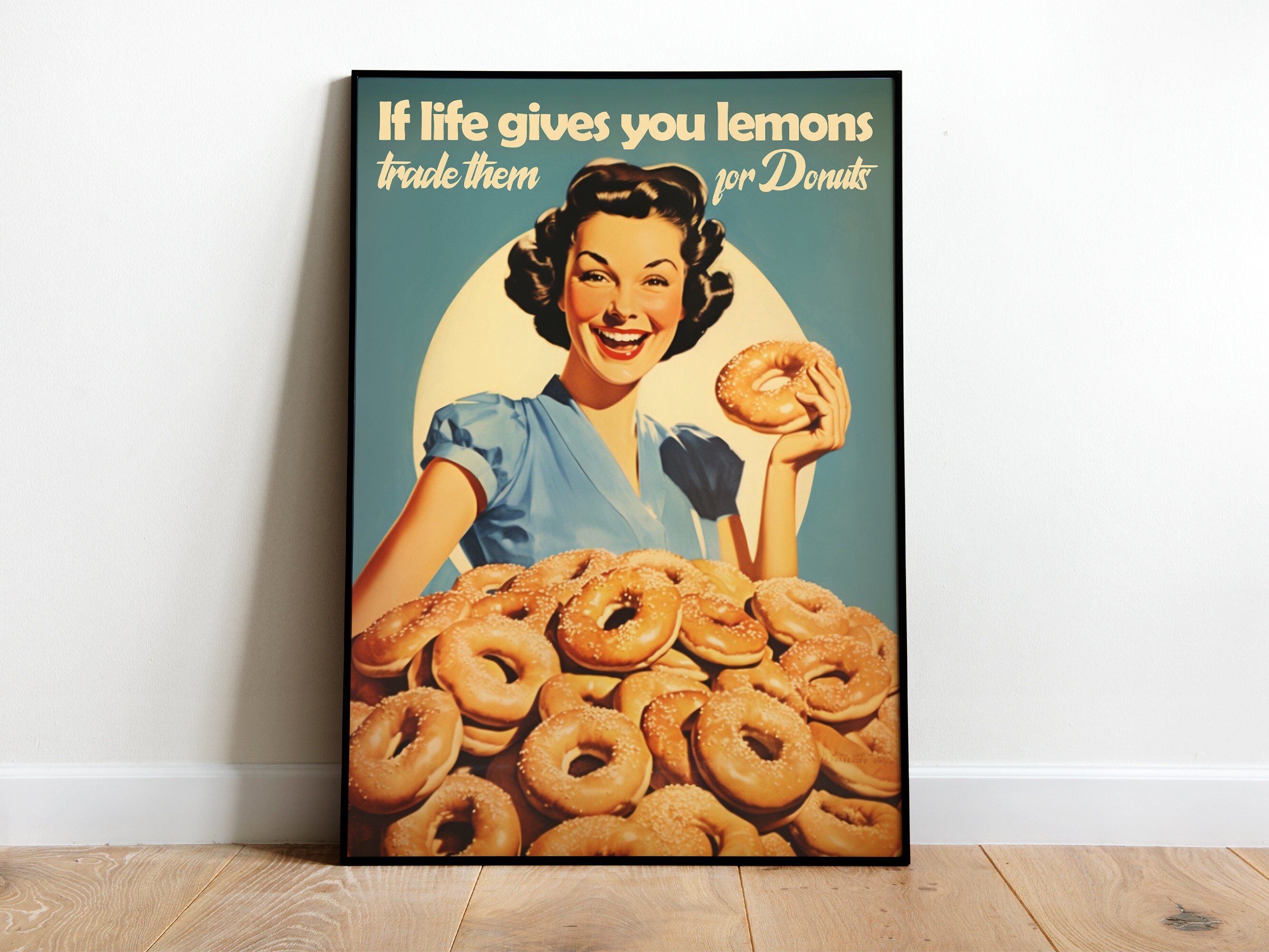 Retro Kitchen Art Print Doughnut Print Cafe Wall Art Donut - Etsy