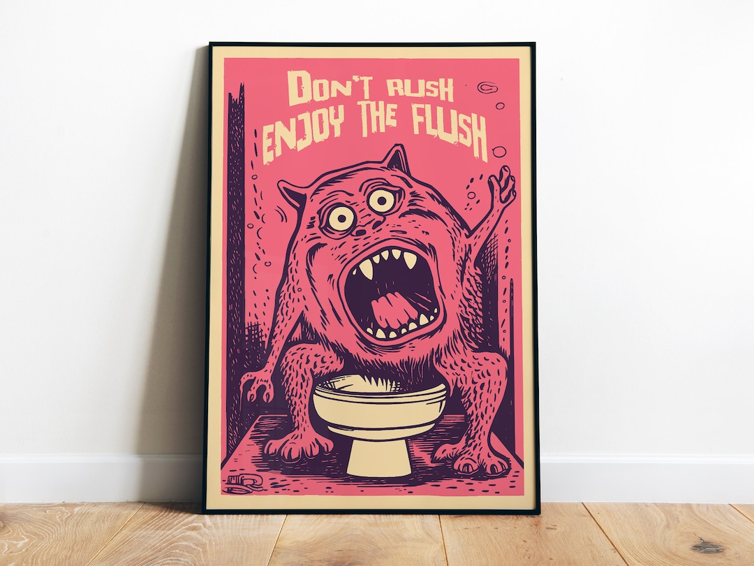Funny Toilet Poster Monster on the Toilet Print Restroom Art Funny WC ...