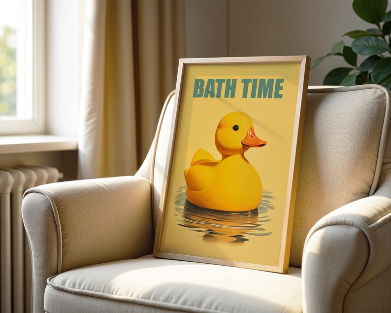 Yellow Rubber Duck Bath Time Print: Funny Bathroom Art (digital ...