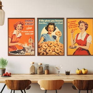Funny Kitchen Print Set of 6 Retro Kitchen Print 50s Style Poster Set ...