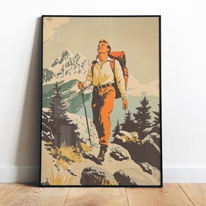 Mountain Hiking Art Printable Outdoorsy Wall Print Digital Hiker Art ...