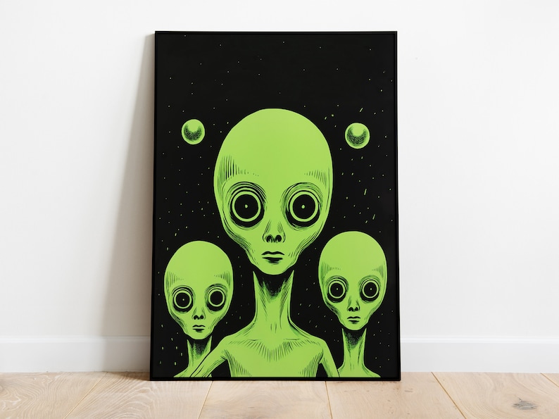 Alien Wall Art Retro Wall Art Alien Art Print UFO Print Alien Poster ...
