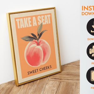 Take a Seat Sweet Cheeks Poster Funny Toilet Printable Poster Retro ...