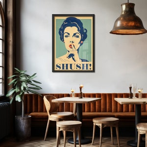 Funny Poster Printable Shh Poster Retro Wall Art Silence Digital Print ...